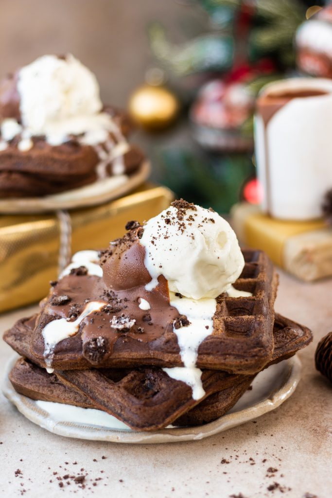Eggless Chocolate Oreo Waffles - Bake with Shivesh