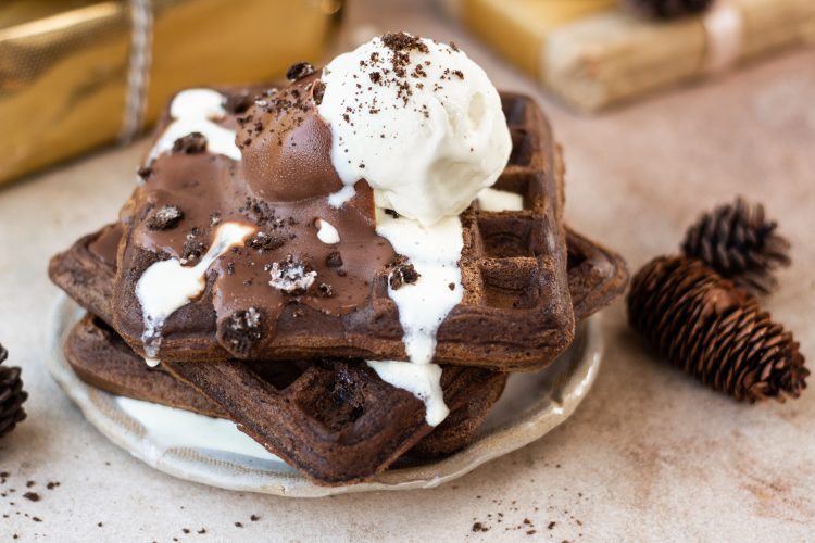 Eggless Chocolate Oreo Waffles - Bake with Shivesh