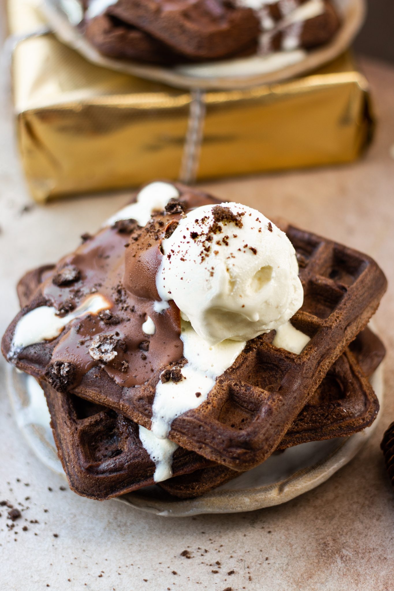 Eggless Chocolate Oreo Waffles - Bake with Shivesh