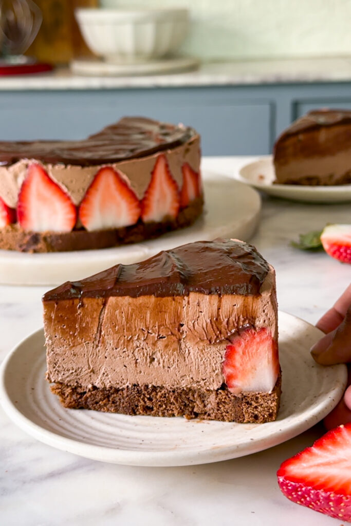 NO BAKE CHOCOLATE STRAWBERRY MOUSSE CAKE - Bake with Shivesh