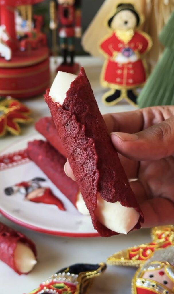 RED VELVET WAFER ROLLS - Bake with Shivesh